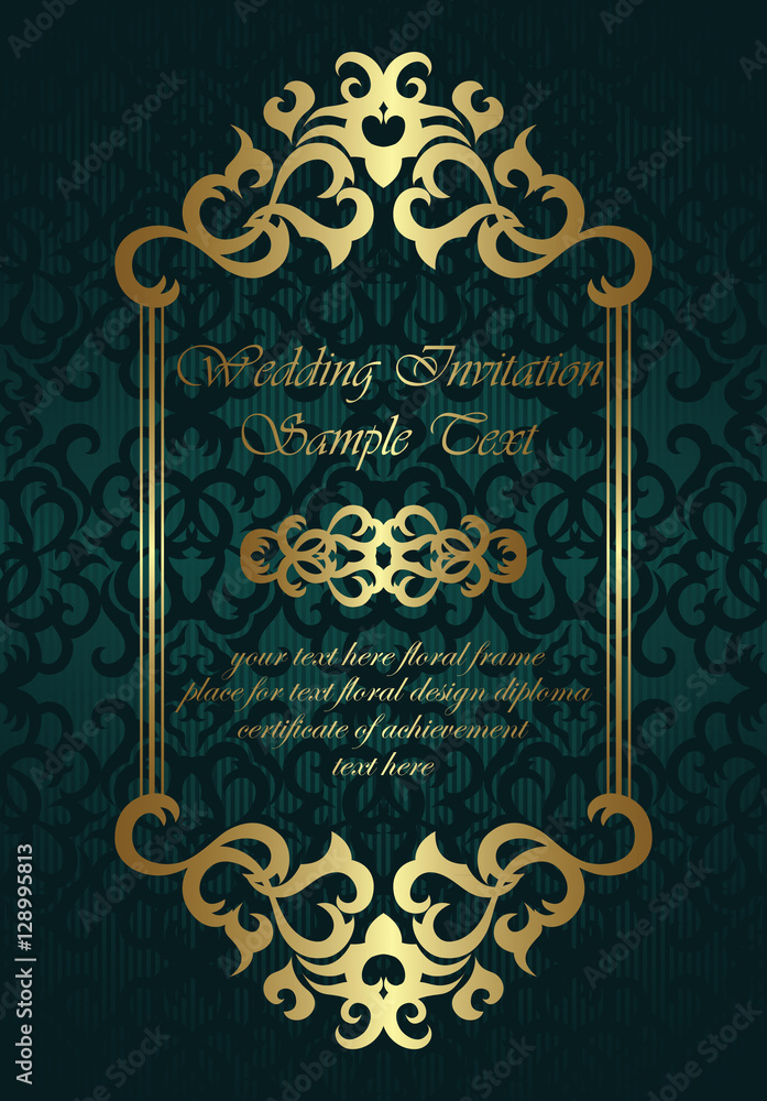 Wedding invitation with a gold frame and on seamless background Stock ...