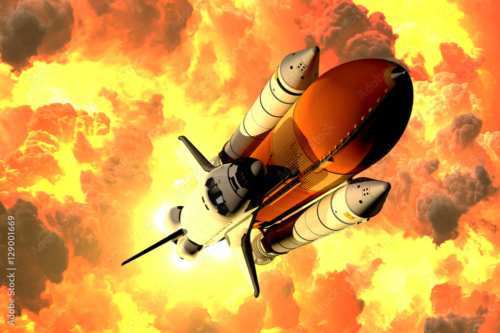 Space Shuttle Takes Off In The Clouds Of Fire Stock Illustration ...