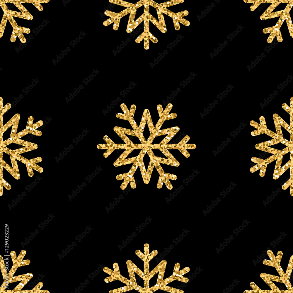 Christmas snowflake seamless pattern. Gold snow black background ...