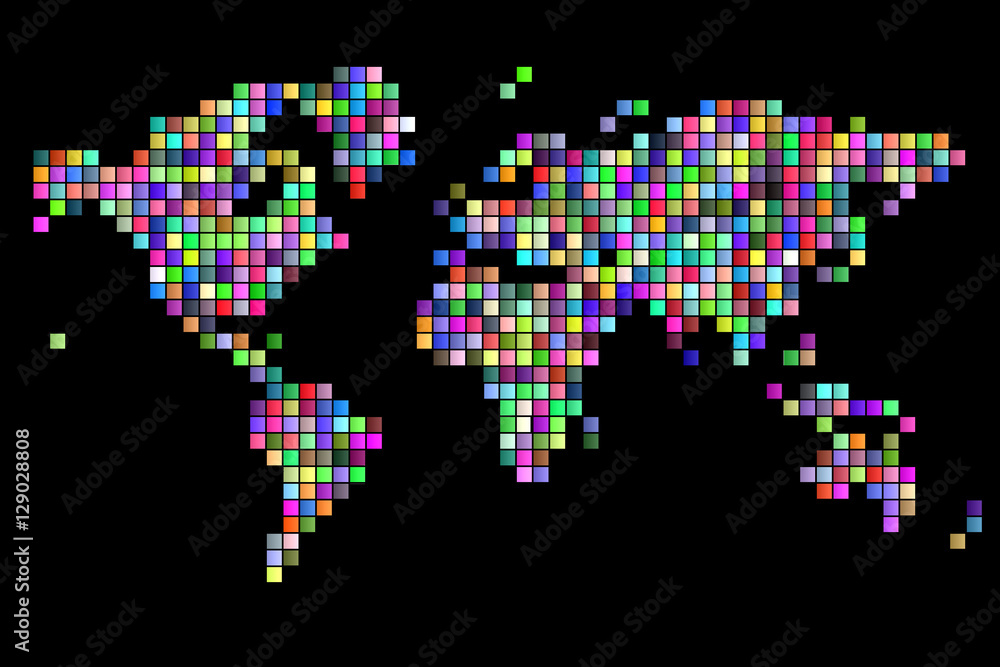 world map square pixels random colored Stock Illustration | Adobe Stock