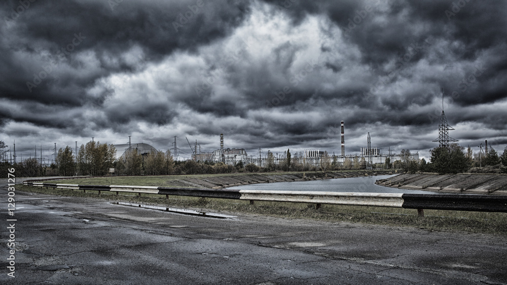 Chernobyl alienation zone. View of Chernobyl atomic plant. Stock Photo ...