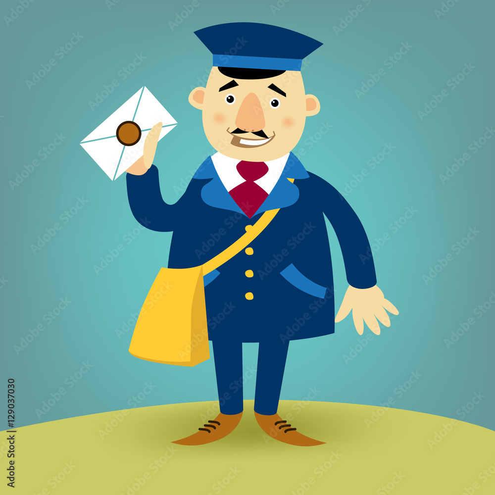 Illustration with a happy postman Stock Vector | Adobe Stock