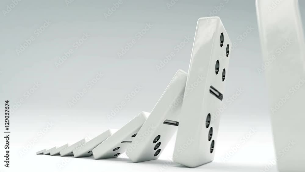 Domino effect from little to big. A chain of dominos of increasing size ...