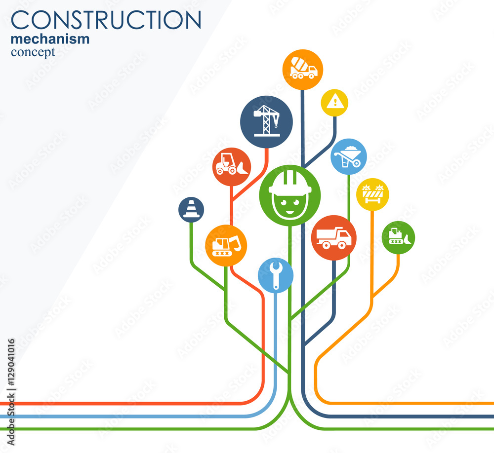 Construction network. Hexagon abstract background with lines, polygons ...