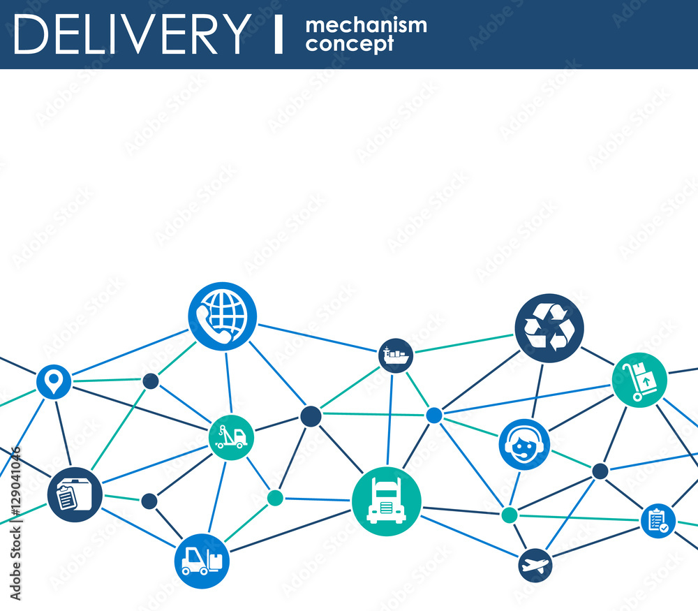 Delivery mechanism concept. Abstract background with connected gears ...