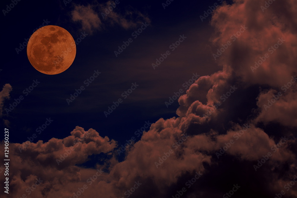 Red full moon with Red Cloud and dark sky. Stock Photo | Adobe Stock
