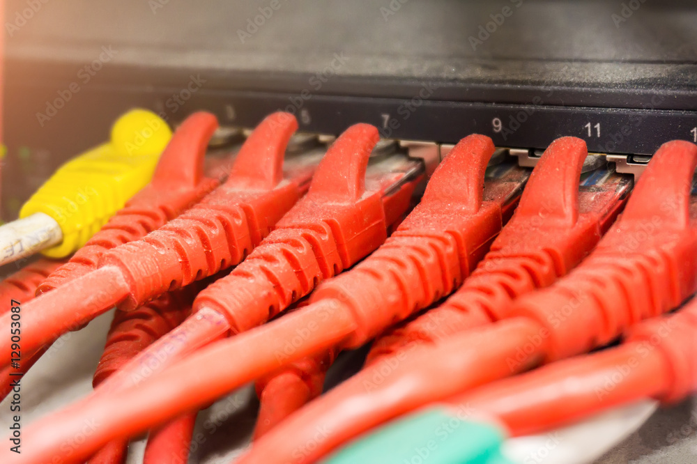 Rack Switches or Network panel switch and cable in data center. Stock ...