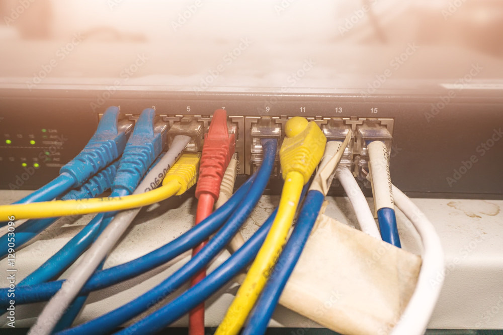 Rack Switches or Network panel switch and cable in data center. Stock ...