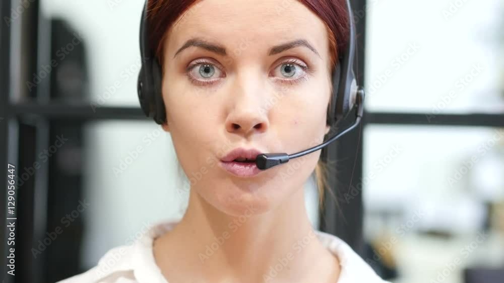 Close Up, Talking On Headphone Female, Call Center Stock Video | Adobe ...