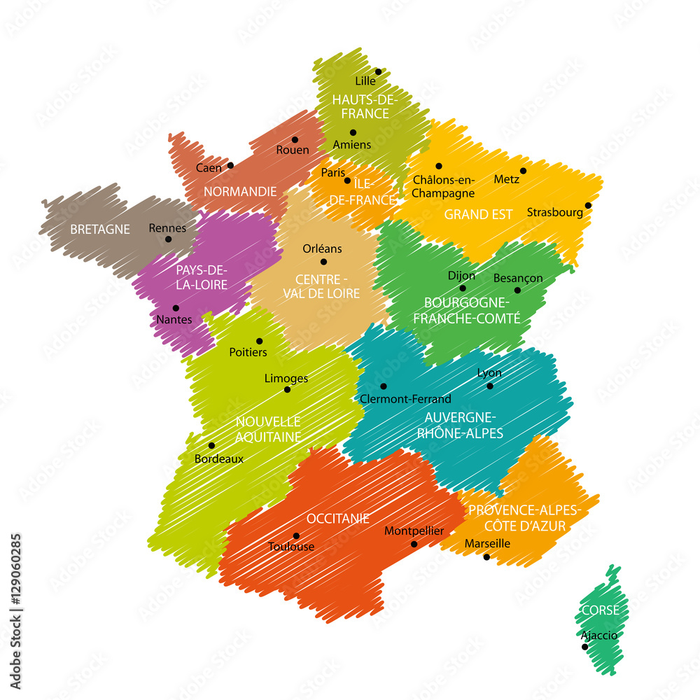 Carte de France 13 régions (nouveaux noms) Stock Vector | Adobe Stock