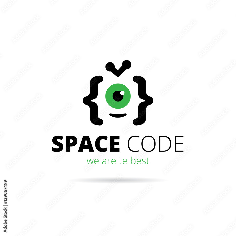 Web development studio logo. Alien mascot coding vector logotype Stock ...