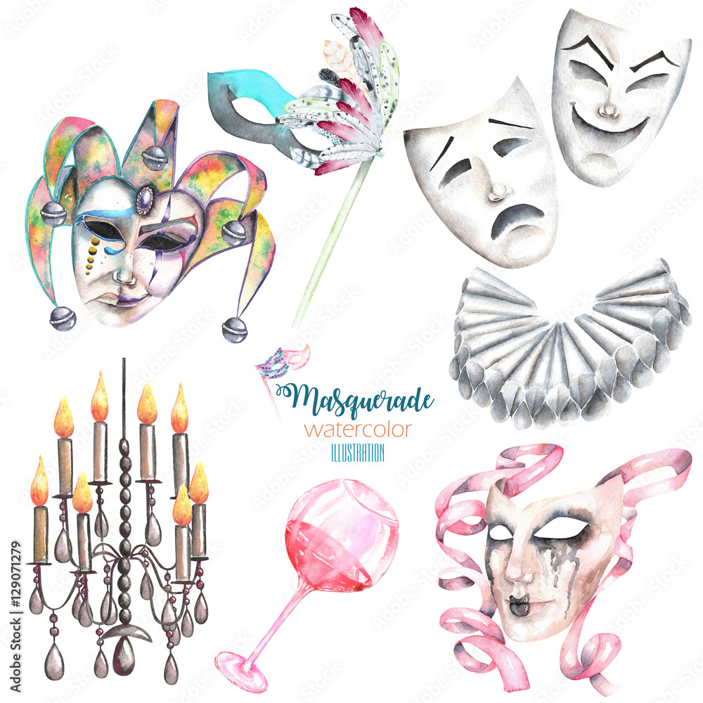 Masquerade theme set with masks in Venetian style, theater masks and ...