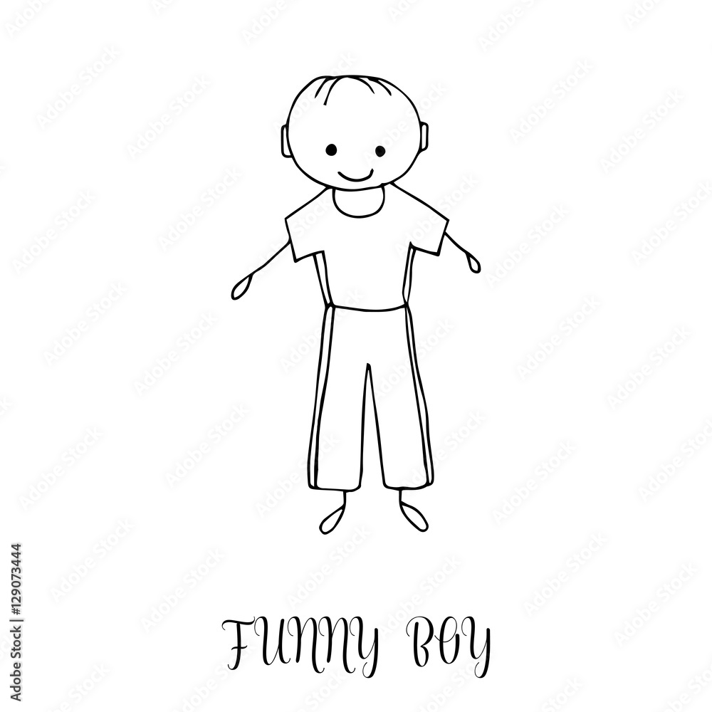 Funny little boy. Hand drawing in cute kids style. Design element for ...
