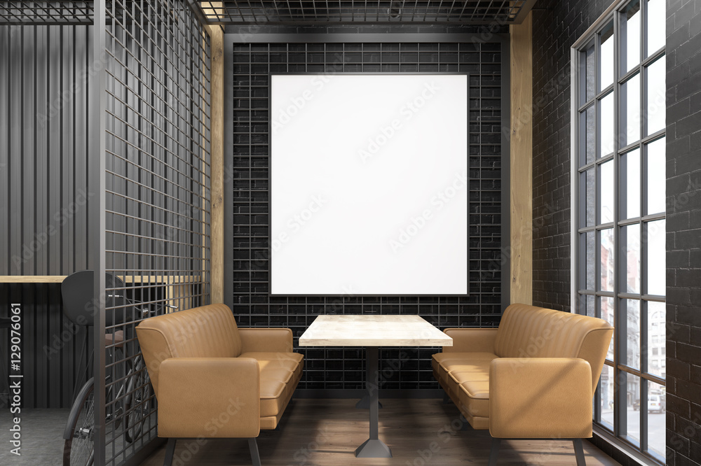 Cafe interior with grate and beige sofas Stock Illustration | Adobe Stock
