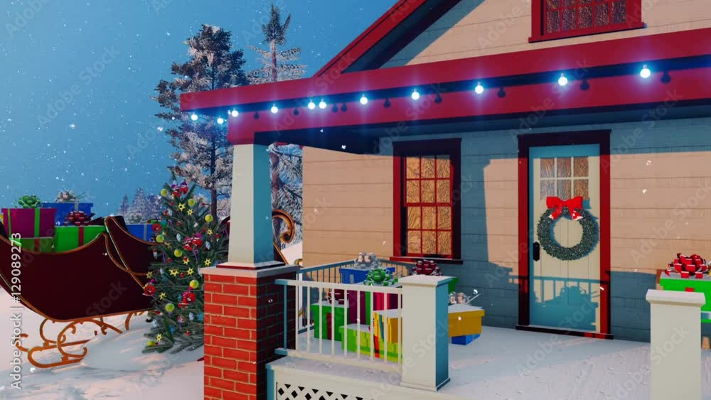 House of Santa Claus decorated for Christmas with colorful gift boxes ...