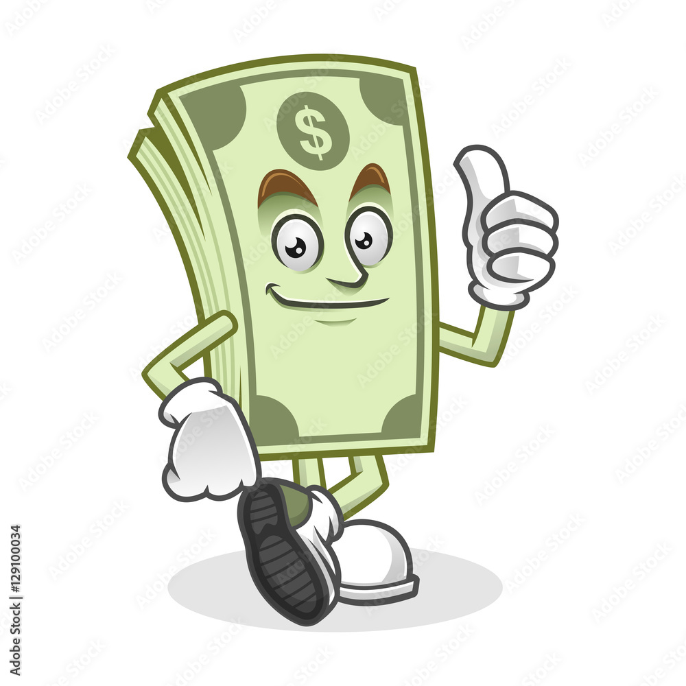 Thumb up leaning pose Dollar bill mascot, Money character, Dollar ...