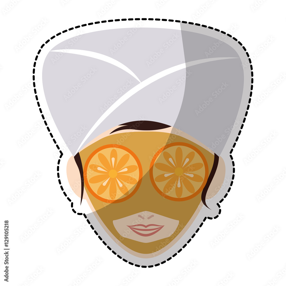 sticker of cartoon woman face with relaxation mask. natural spa center ...