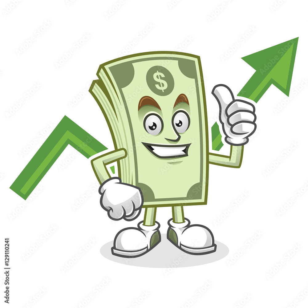 Inflation, up arrow, Dollar bill mascot, Money character, Dollar ...