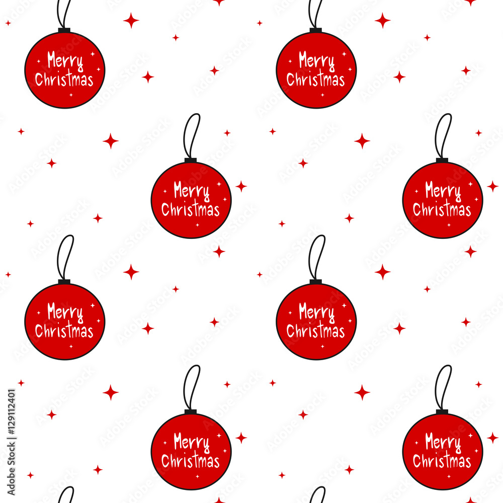cute red balls with merry christmas text seamless vector pattern ...