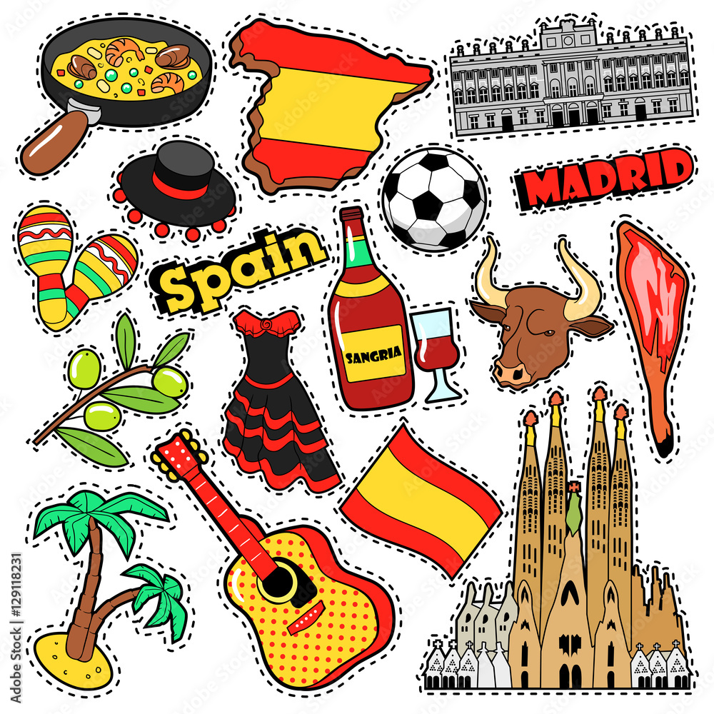 Spain Travel Scrapbook Stickers, Patches, Badges for Prints with Jamon ...