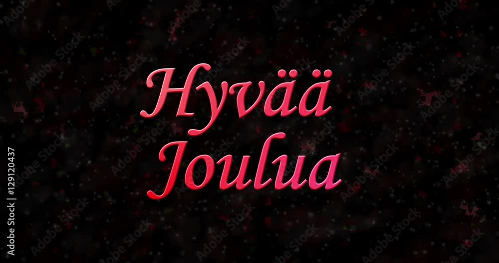 Merry Christmas text in Finnish "Hyvaa joulua" formed from dust and ...