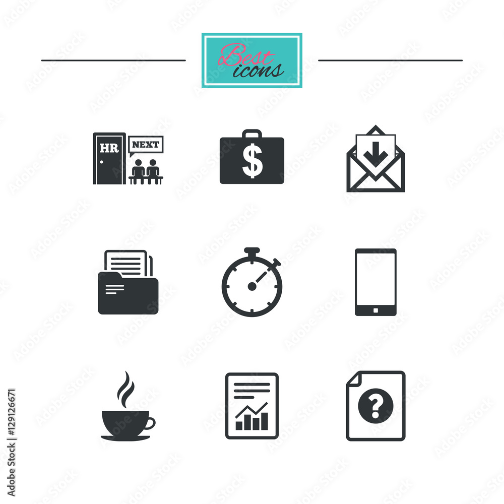 Office, documents and business icons. Accounting, human resources and ...