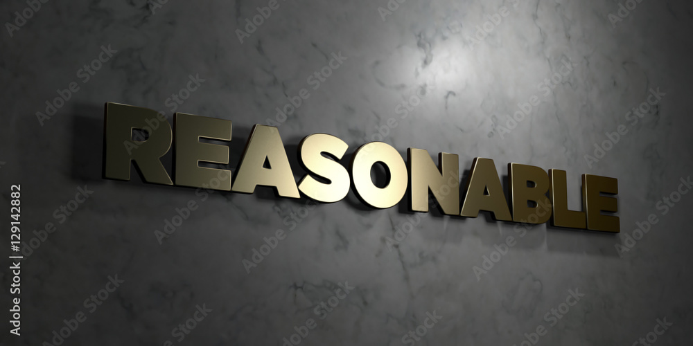 Reasonable - Gold text on black background - 3D rendered royalty free ...