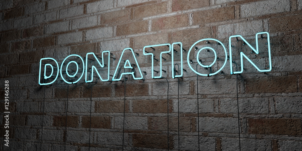 DONATION - Glowing Neon Sign on stonework wall - 3D rendered royalty ...