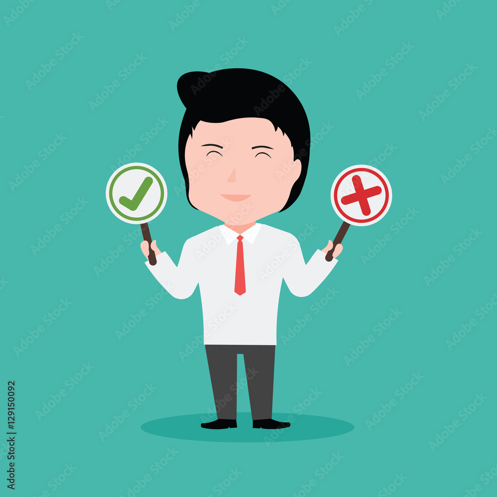 Businessman holding right and wrong signs, cartoon Stock Vector | Adobe ...