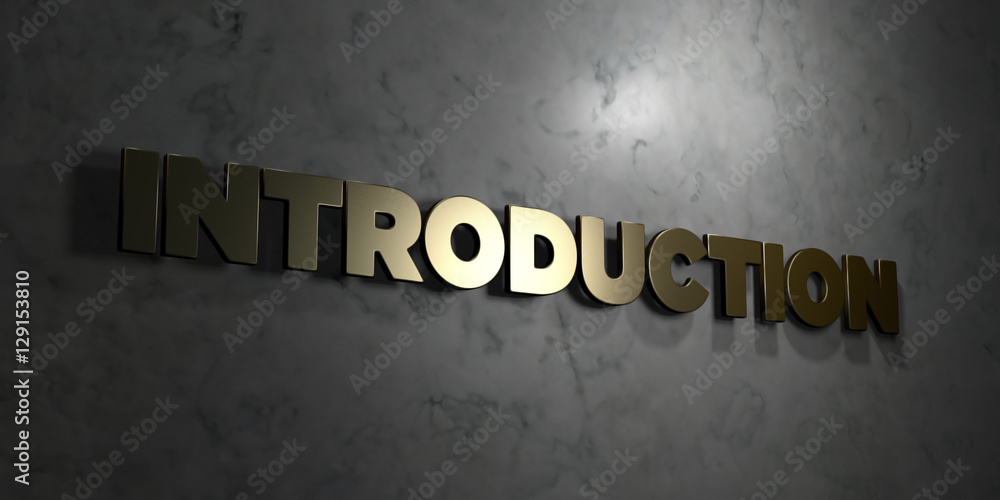 Introduction - Gold text on black background - 3D rendered royalty free ...
