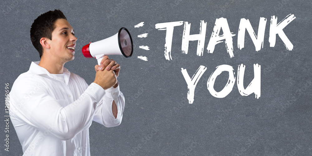 Thank you young man megaphone Stock Photo | Adobe Stock