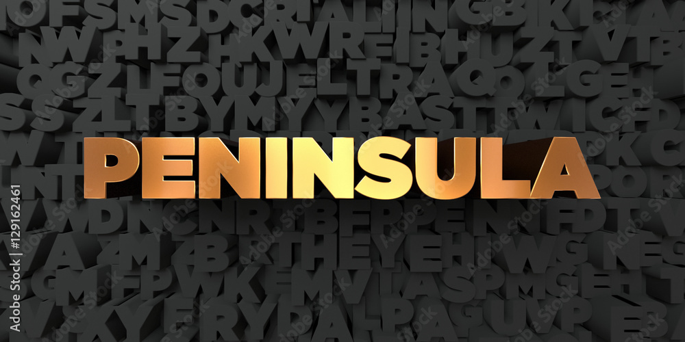 Peninsula - Gold text on black background - 3D rendered royalty free ...