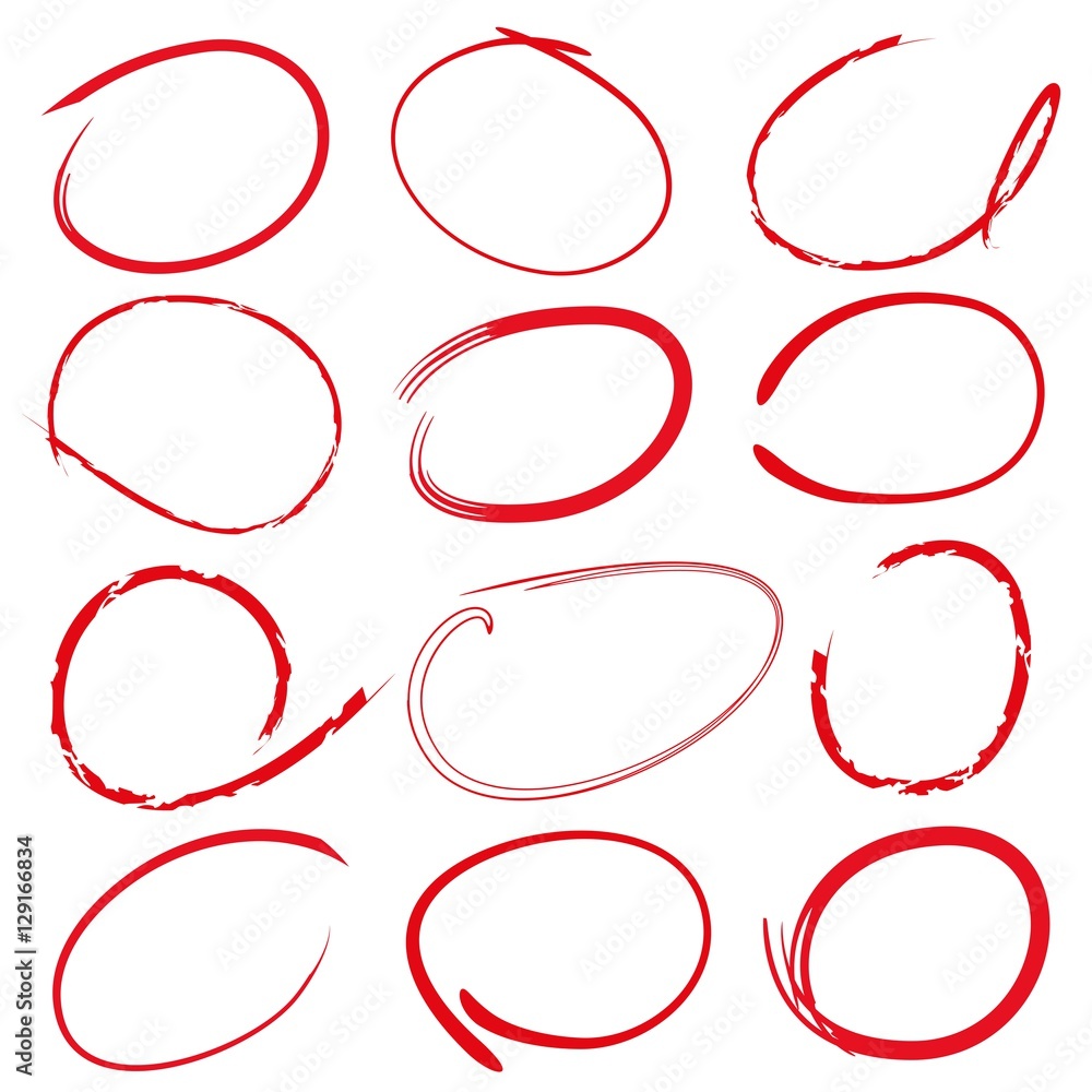 red hand drawn circle highlighter set Stock Vector | Adobe Stock