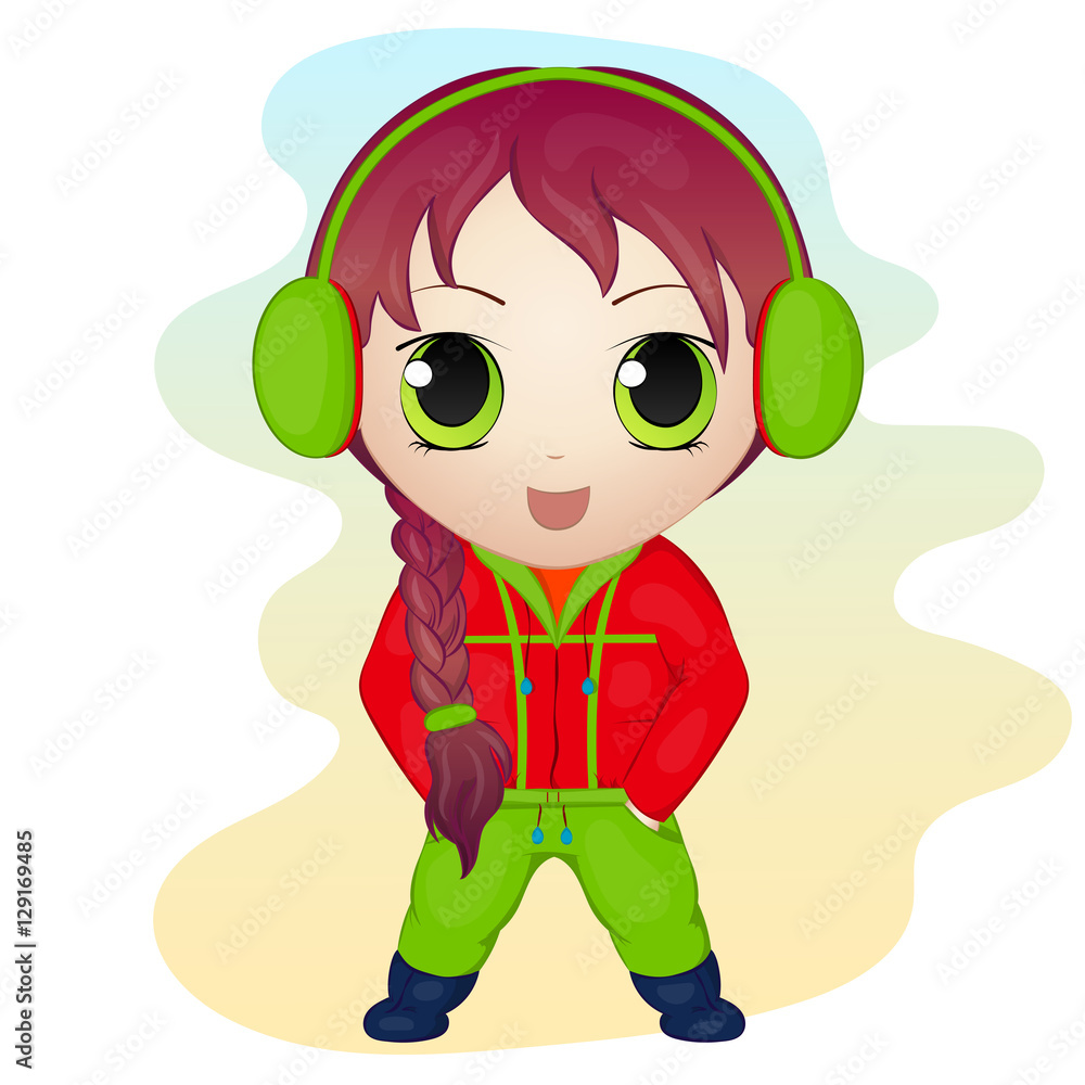 Chibi Anime Girl With Headphones