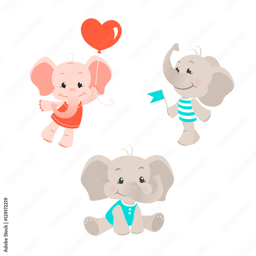 Baby elephant cartoon characters set Stock Vector | Adobe Stock