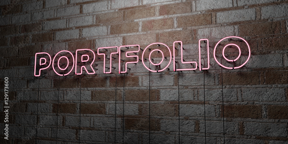 PORTFOLIO - Glowing Neon Sign on stonework wall - 3D rendered royalty ...