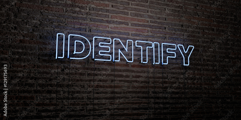 IDENTIFY -Realistic Neon Sign on Brick Wall background - 3D rendered ...