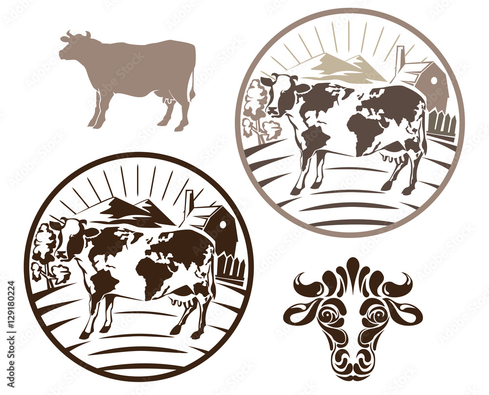 Cow label set Stock Vector | Adobe Stock