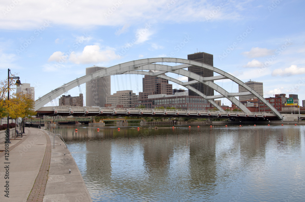 Rochester Downtown Skyline and bridge, Upstate New York, USA. Stock ...