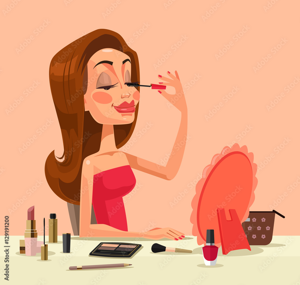 Woman character doing make up. Vector flat cartoon illustration Stock ...
