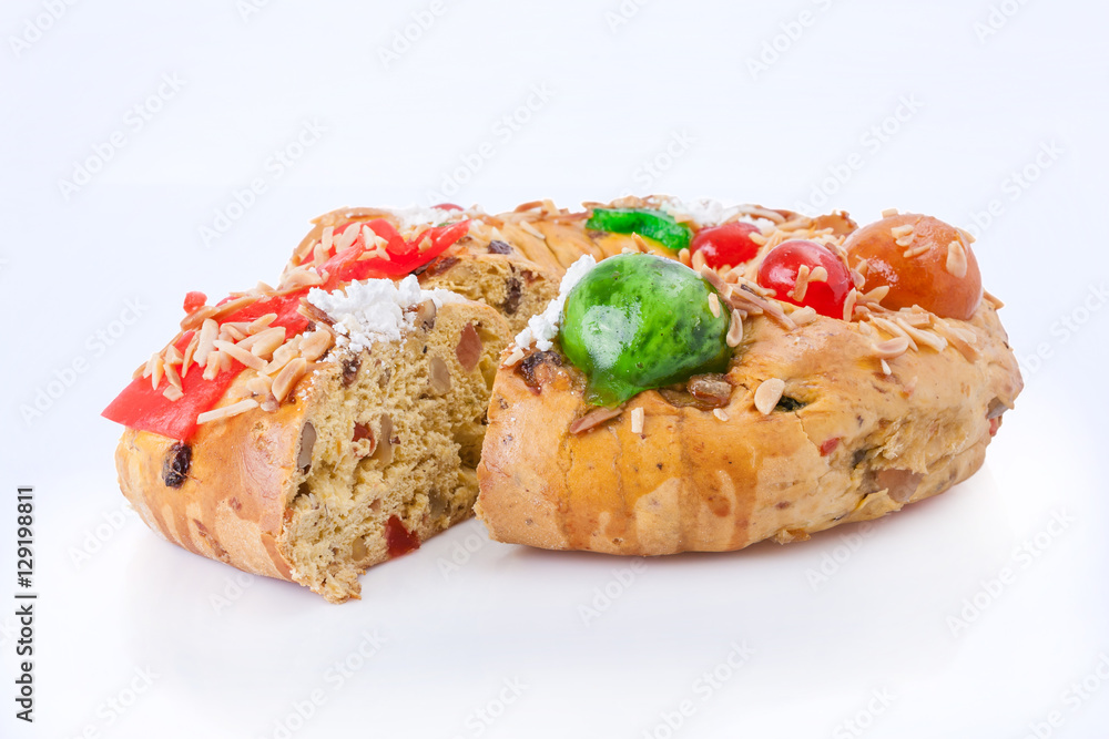 Sliced Bolo Rei (King Cake), the traditional Portuguese Christmas cake ...