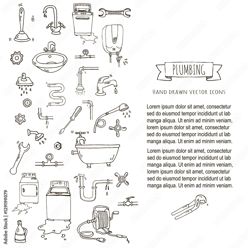Hand drawn doodle Plumbing icons set. Vector illustration. Plumber ...