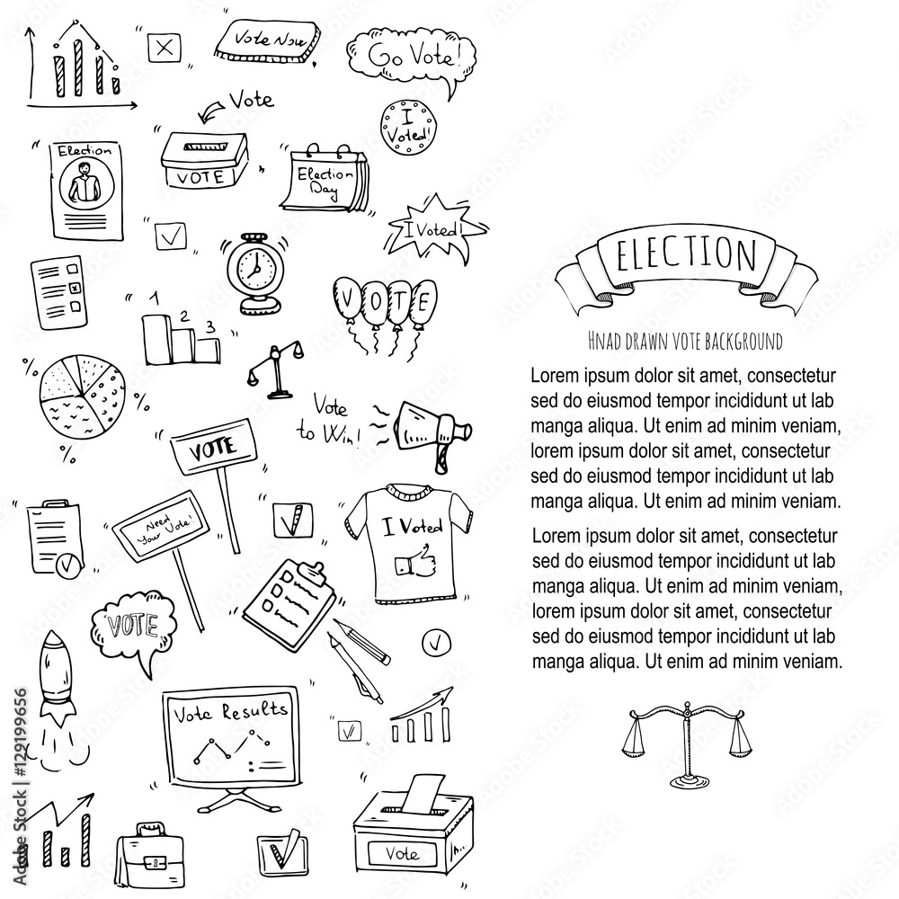Hand drawn doodle Vote icons set. Vector illustration. Election symbols ...