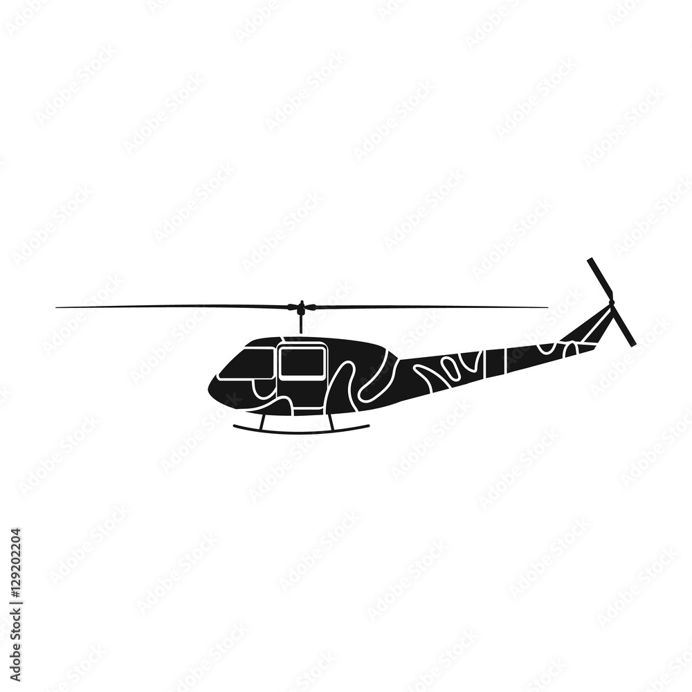 Military helicopter icon in black style isolated on white background ...