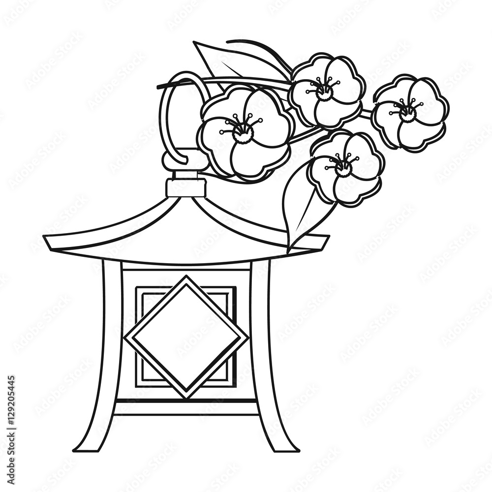 Japanese lantern icon in outline style isolated on white background ...