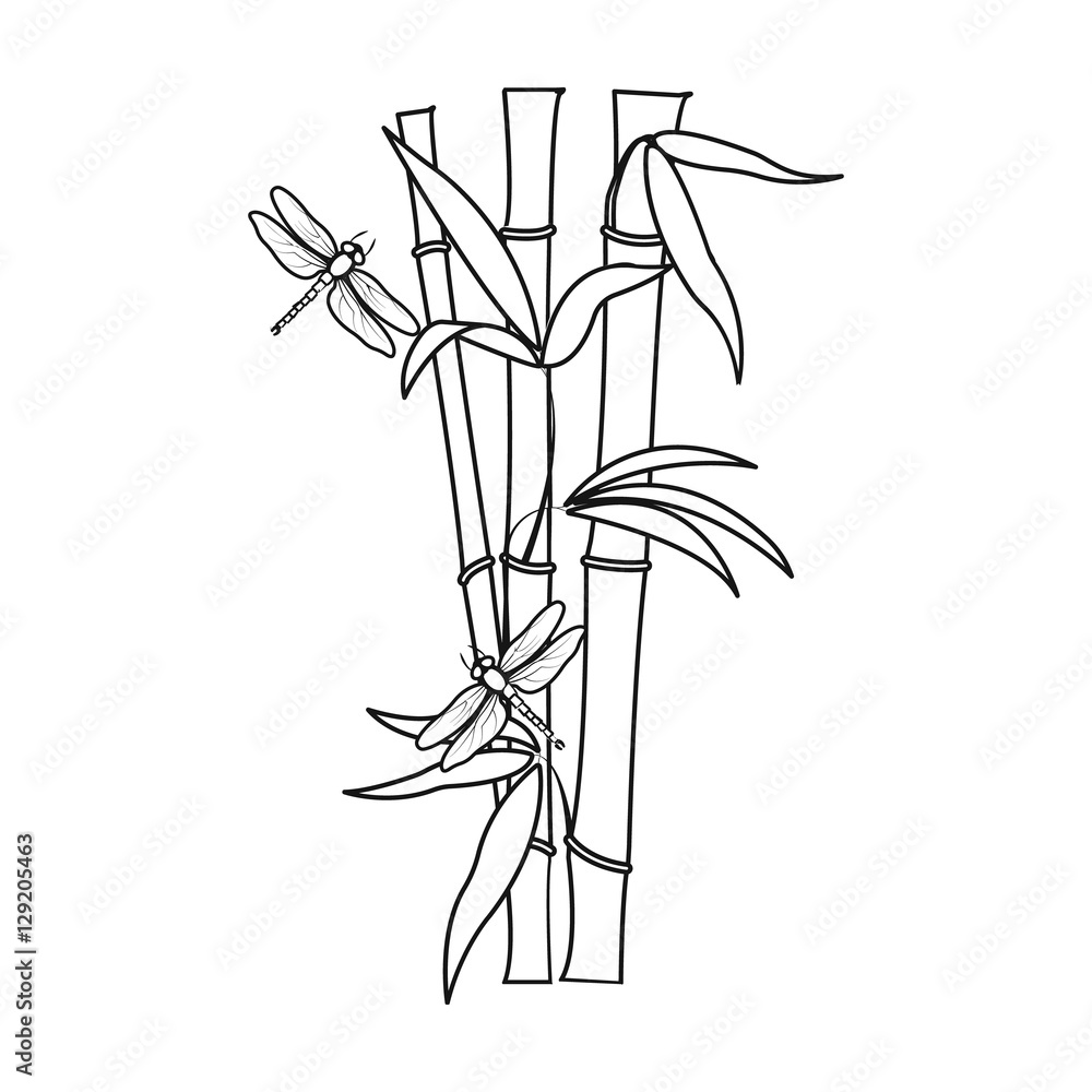 Bamboo icon in outline style isolated on white background. Japan symbol ...