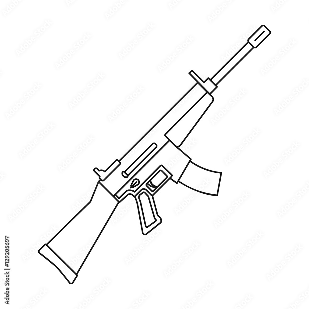Military assault rifle icon in outline style isolated on white ...