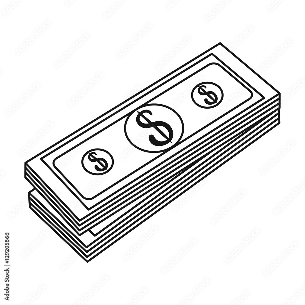 Stack of money icon in outline style isolated on white background ...