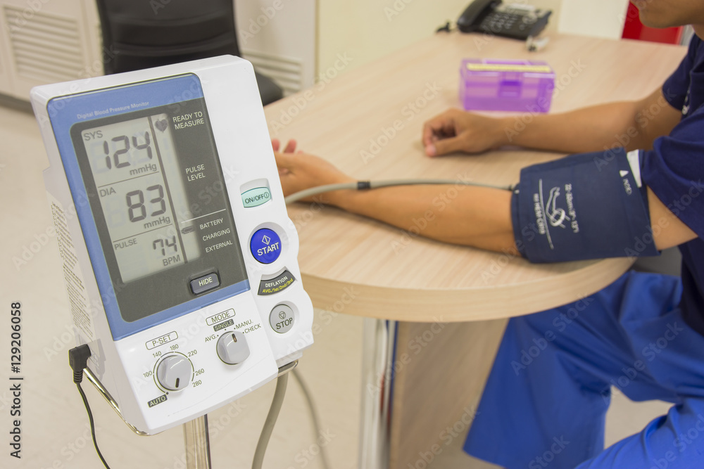 blood pressure monitor show systolic diastolic and pulse and pat Stock ...