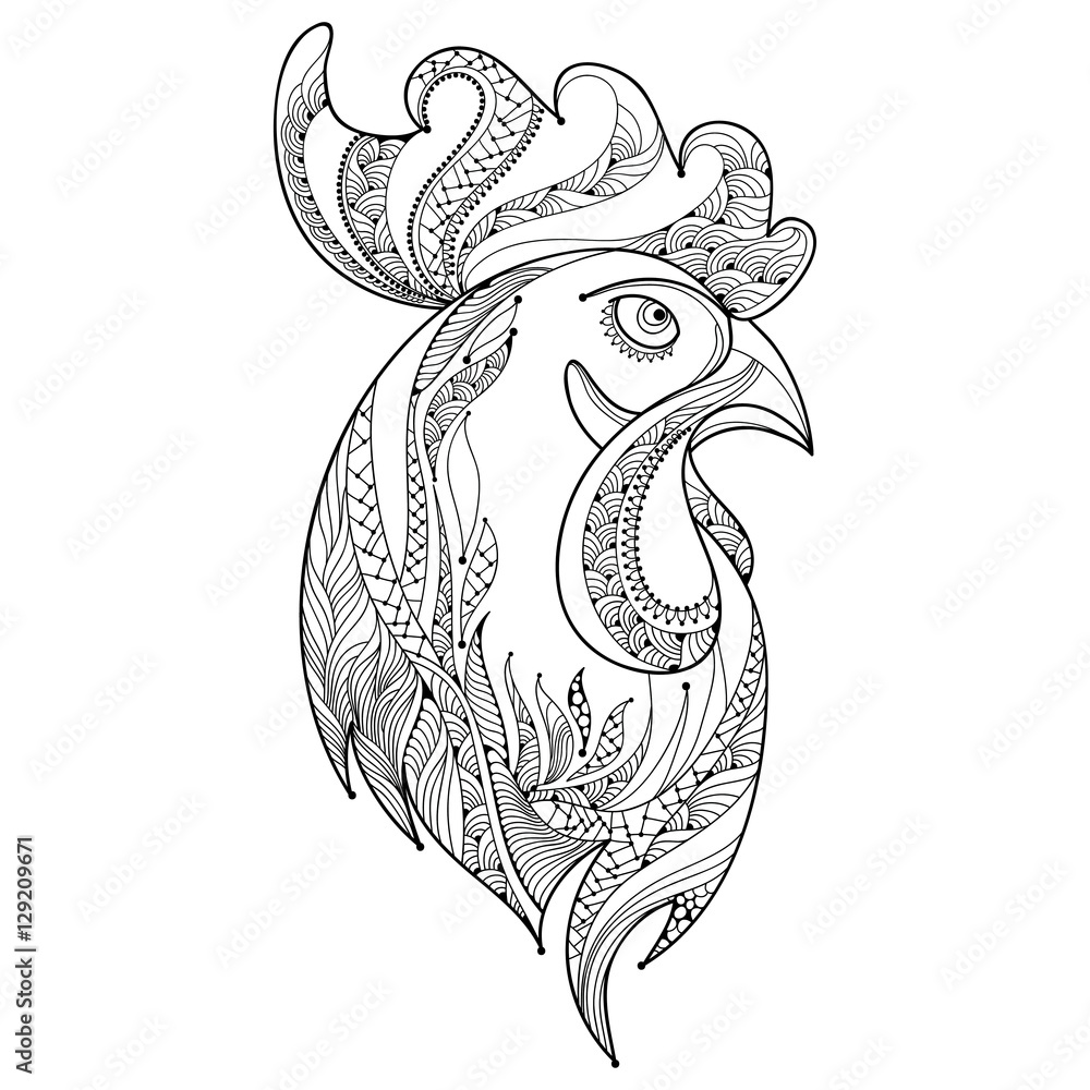 Vector outline rooster or cock head profile in black isolated on white ...